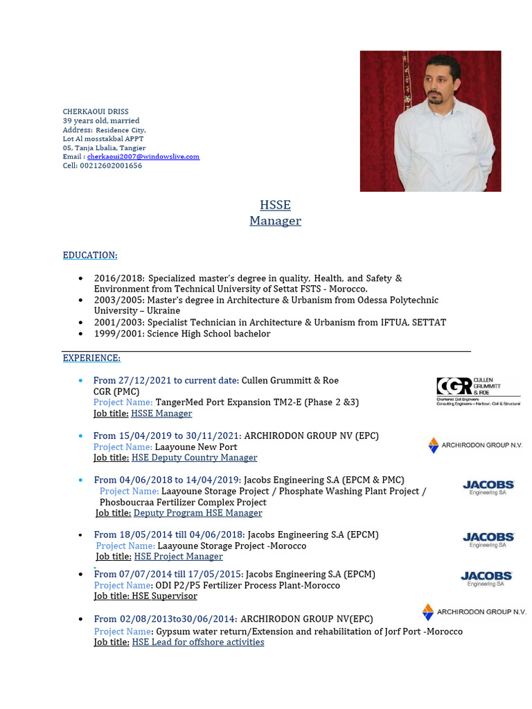Driss Cherkaoui - Resume Eng | PDF | Safety