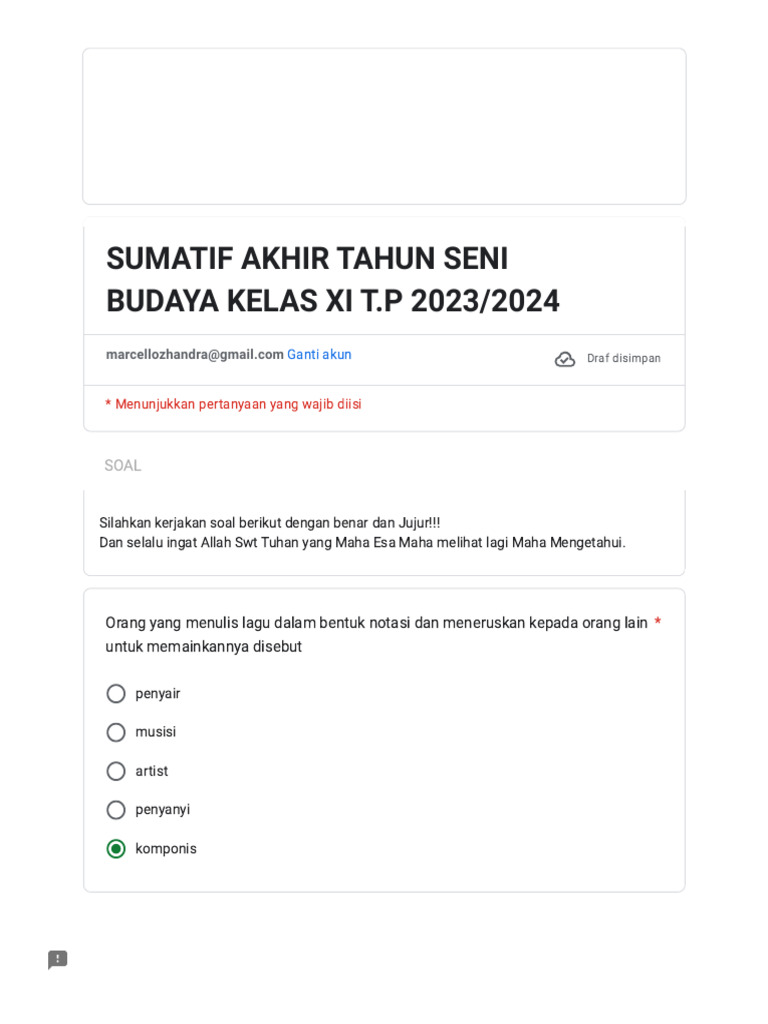 Sumatif Akhir Tahun Seni Budaya Kelas Xi T.P 2023 - 2024 | PDF