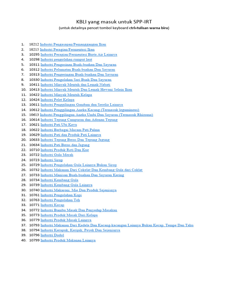 KBLI Untuk SPP-IRT & KETENTUAN LABEL | PDF | Bisnis | Memasak, Makanan ...