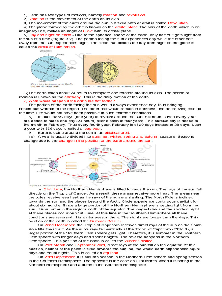 Motions of The Earth | PDF | Night | Equator