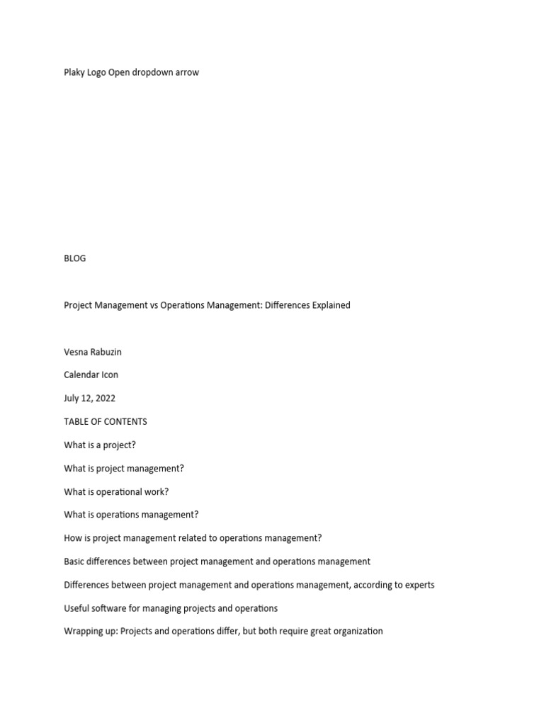 Difference Between Project and Operations | PDF | Project Management ...