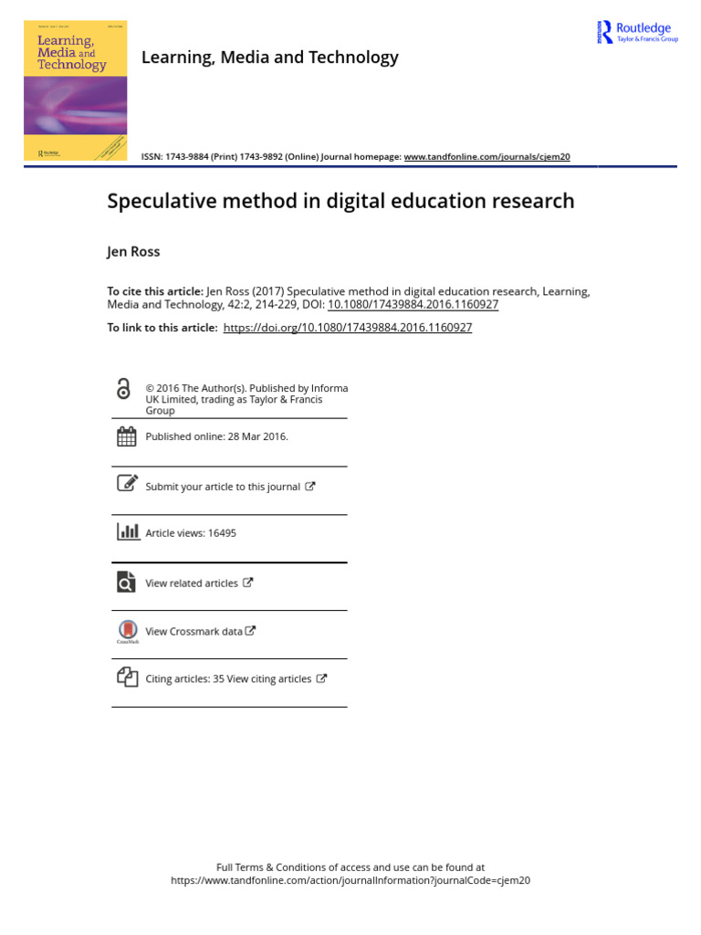 Speculative Method in Digital Education Research | PDF | Educational Technology | Methodology