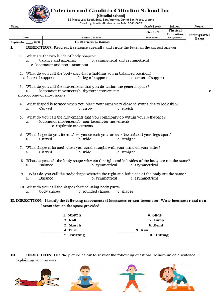 1ST Quarter Examination in Physical Education | PDF