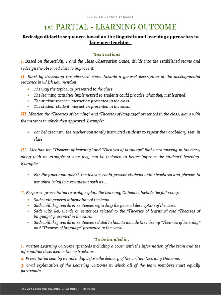 ELTS - LI5A - 1st Partial - Learning Outcome | PDF | Language Education ...