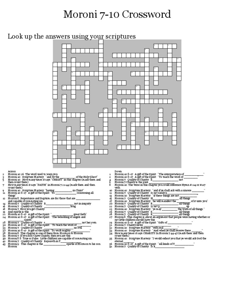 Moroni 1 7 Crossword | PDF | Christian Movements | Abrahamic Religions