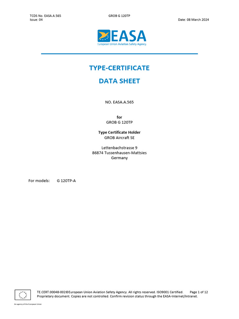 TCDS EASA A 565 Issue 04 G 120TP | PDF | Aerospace Engineering | Aviation