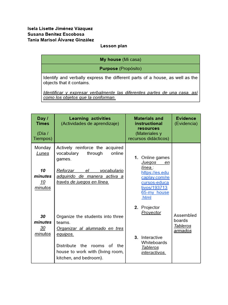 Lesson Plan - My House | PDF