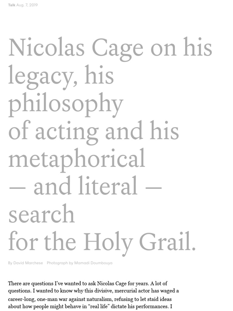 Nicolas Cage On Acting, Philosophy and Searching For The Holy Grail ...