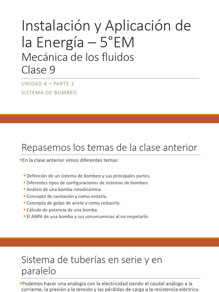 Clase 9 Unidad 4 Parte 2 IAE 5 | PDF | Bomba | Tubería (transporte de fluidos)
