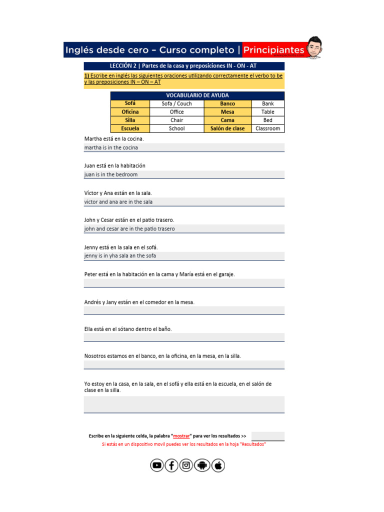 Lección 2 - Partes de La Casa y Preposiciones in On at | PDF ...