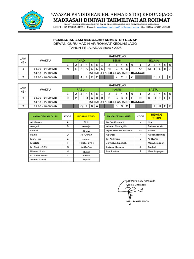 Contoh Jadwal Madin | PDF