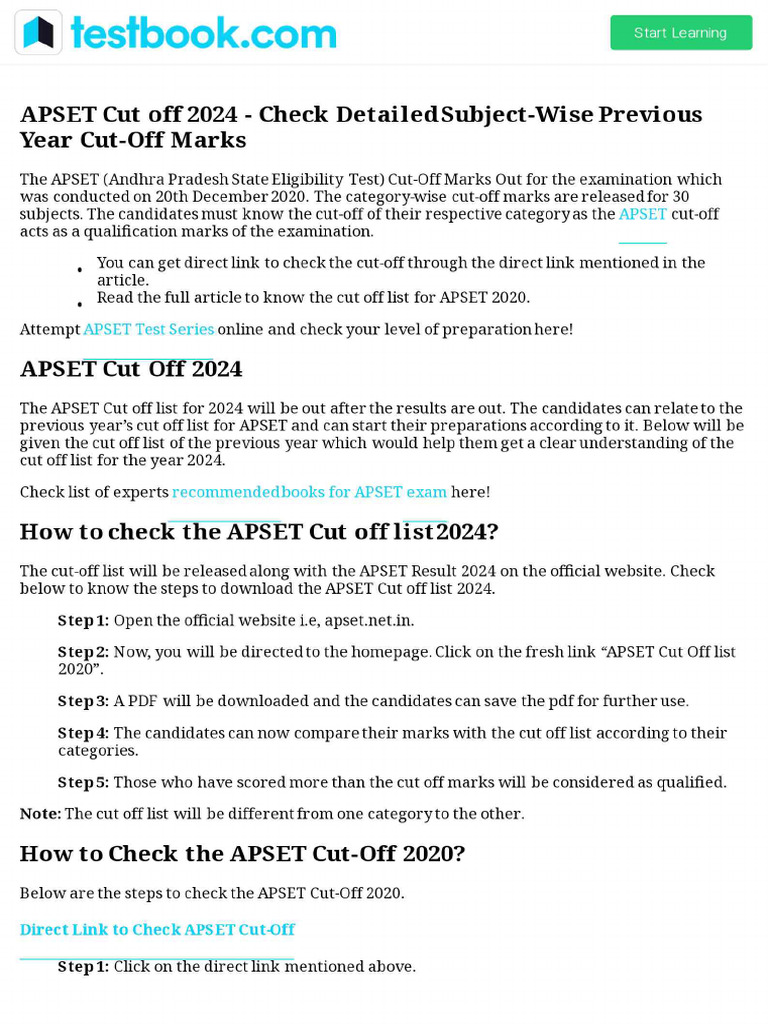 APSET Cut Off 2024 - Check Detailed Subject-Wise Previous Year Cut-Off ...