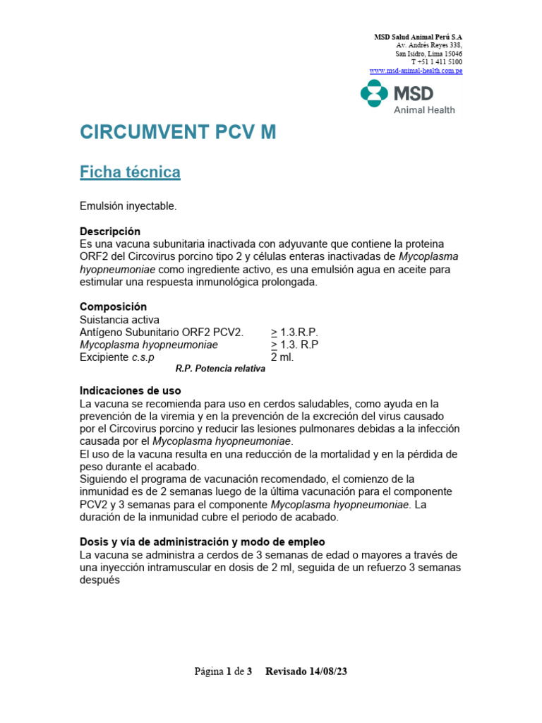 Vacuna Circumvent PCV M para Cerdos | PDF | Sistema inmune | Vacunas