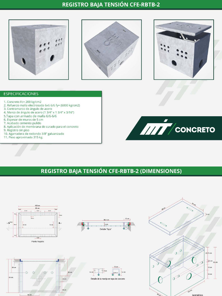 Registro Eléctrico Prefabricado CFE-TN-RBTB-2 | PDF