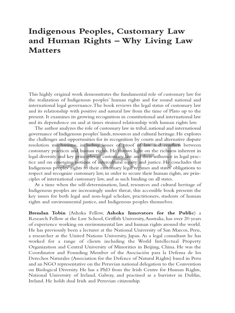 BRENDAN TOBIN Indigenous Peoples, Customary Law and Human Rights | PDF ...