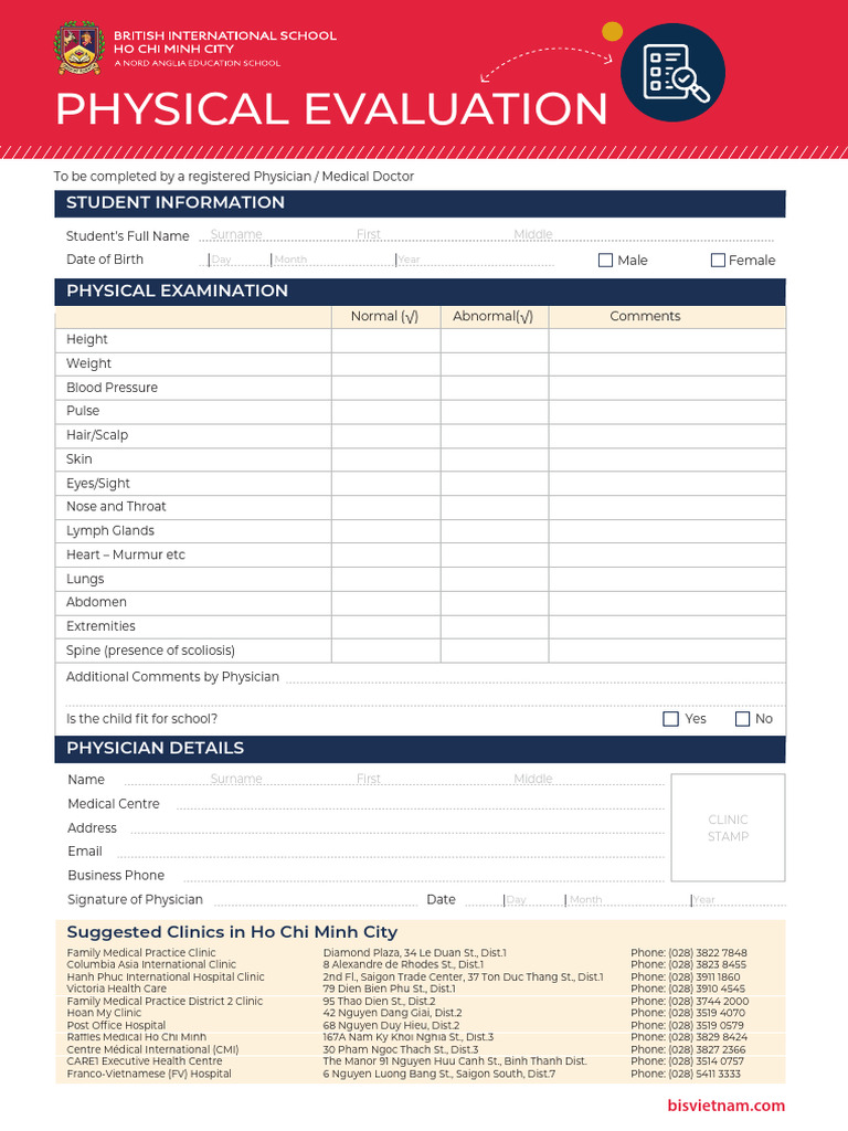 Student Physical Evaluation Form | PDF | Dyslexia | Medical Specialties