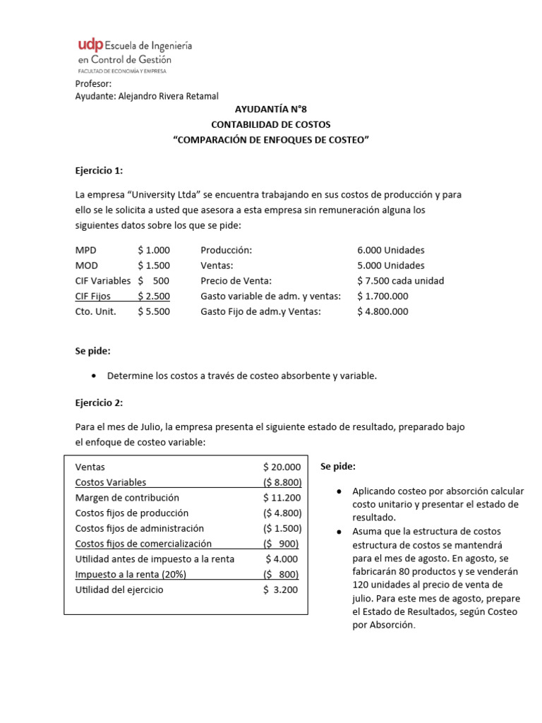 Ayudantía 8 - Comparación de Enfoques de Costeo | PDF | Economias ... Ayudantía 8 - Comparación de Enfoques de Costeo | PDF | Economias ...