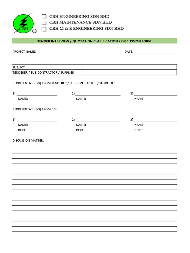 Tender Interview, Quotation Clarification, Discussion Form | PDF