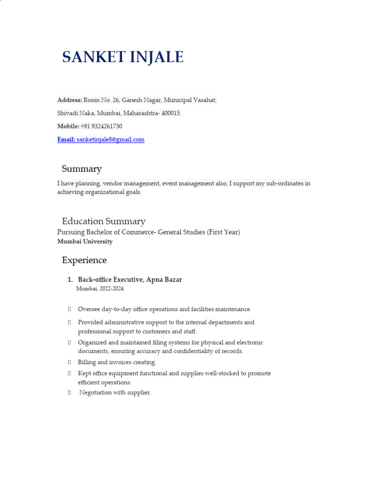 Sanket New Resume 2024 | PDF Sanket New Resume 2024 | PDF