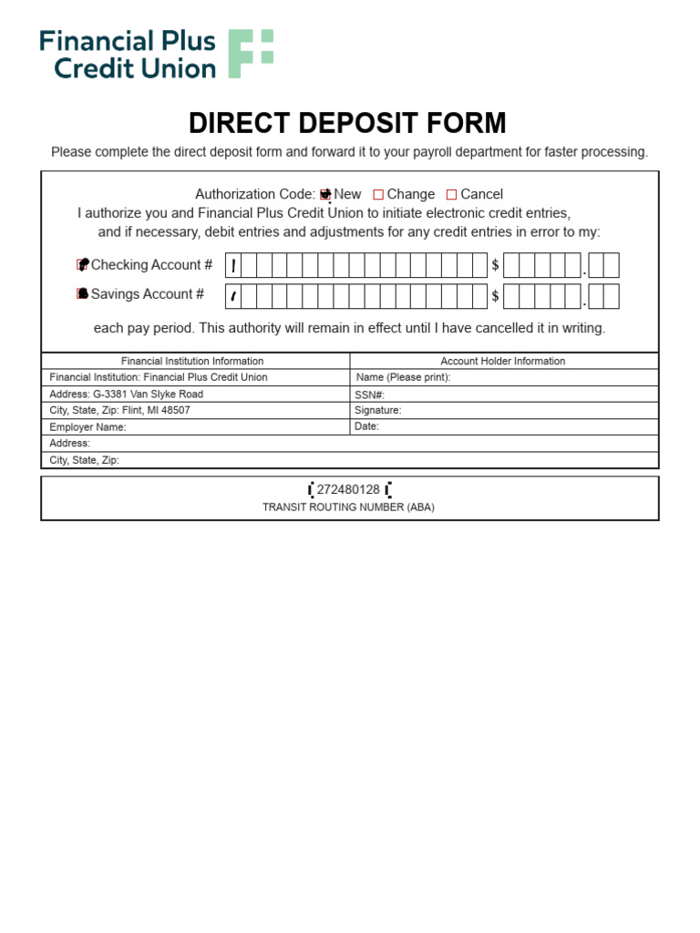 Direct Deposit Form | Download Free PDF | Credit Card | Annual ...