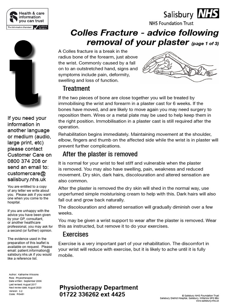 Colles Fracture Removal of Plaster Pi0481 | PDF | Hand | Elbow