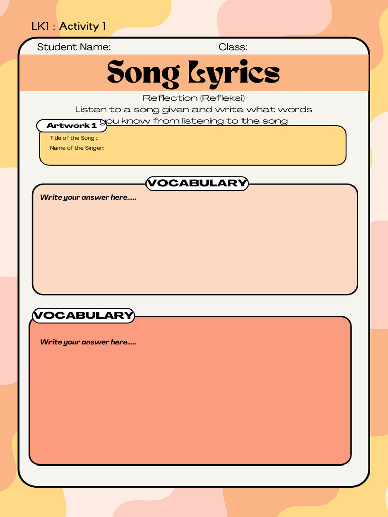 Song Lyrics Vocabulary and Activities | PDF