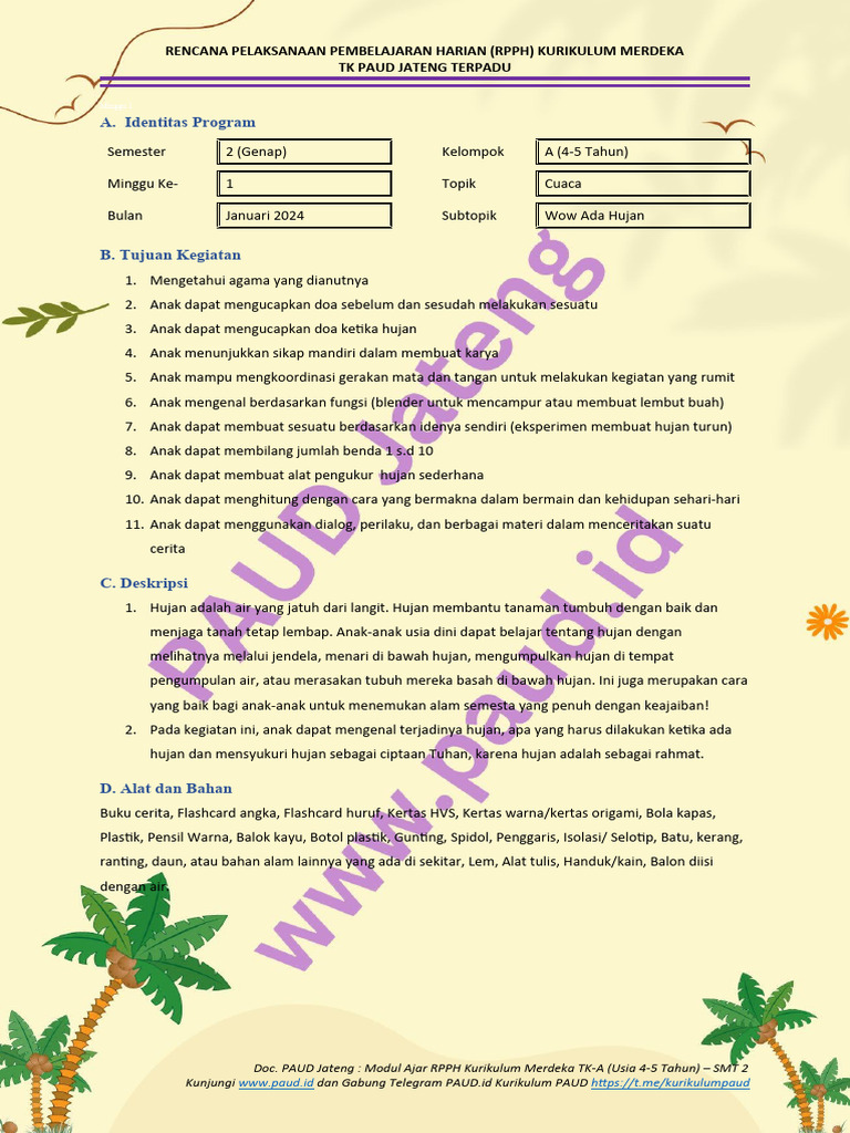 A. Identitas Program: Rencana Pelaksanaan Pembelajaran Harian (RPPH ...