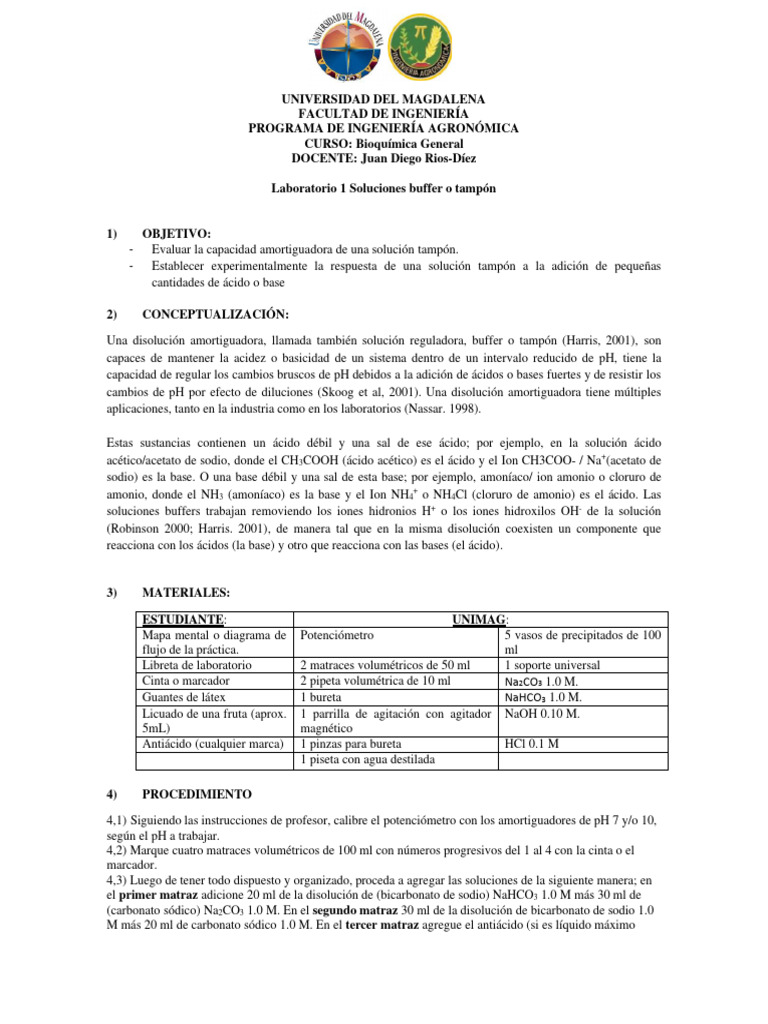 Laboratorio - 1 - Soluciones Buffer | PDF | Solución tampón | Ácido