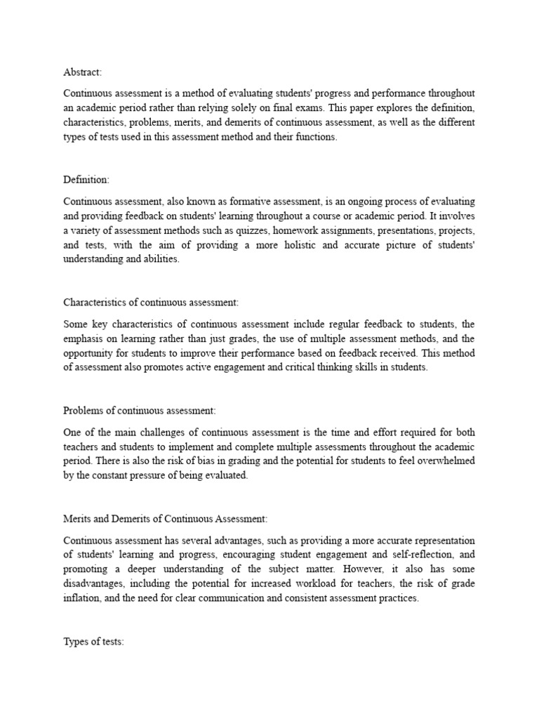 Continous Assessment | PDF | Educational Assessment | Learning