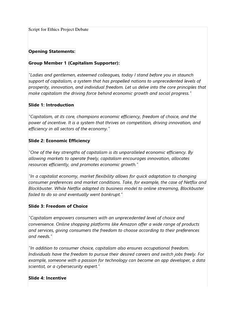 Script For Ethics Project Debate | PDF | Socialism | Capitalism