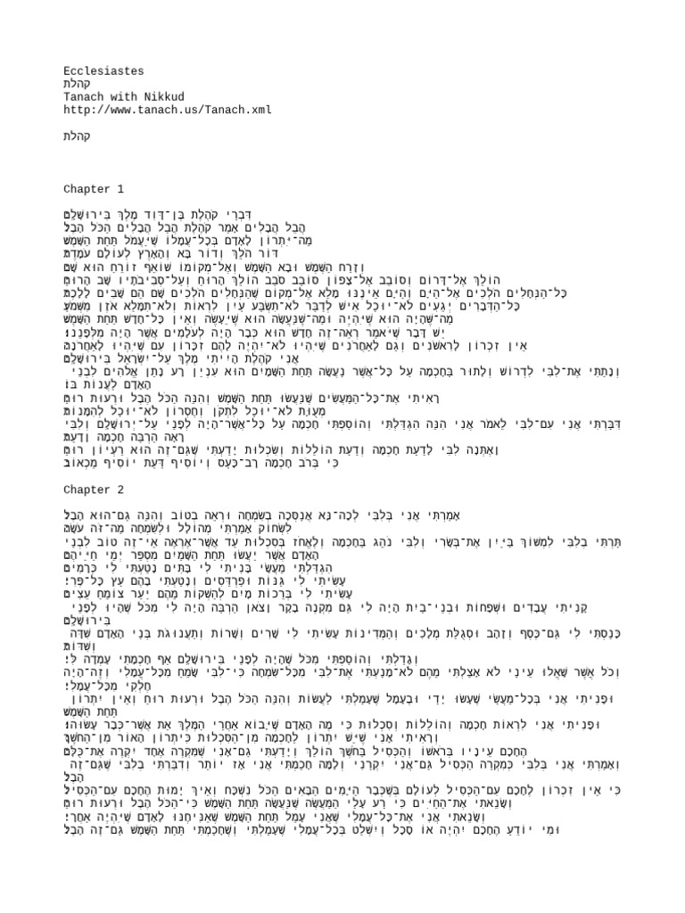 Ecclesiastes - He - Tanach With Nikkud - Plain | PDF