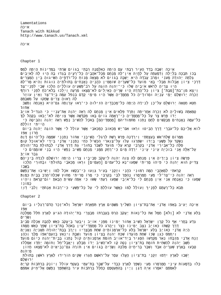 Lamentations - He - Tanach With Nikkud - Plain | PDF