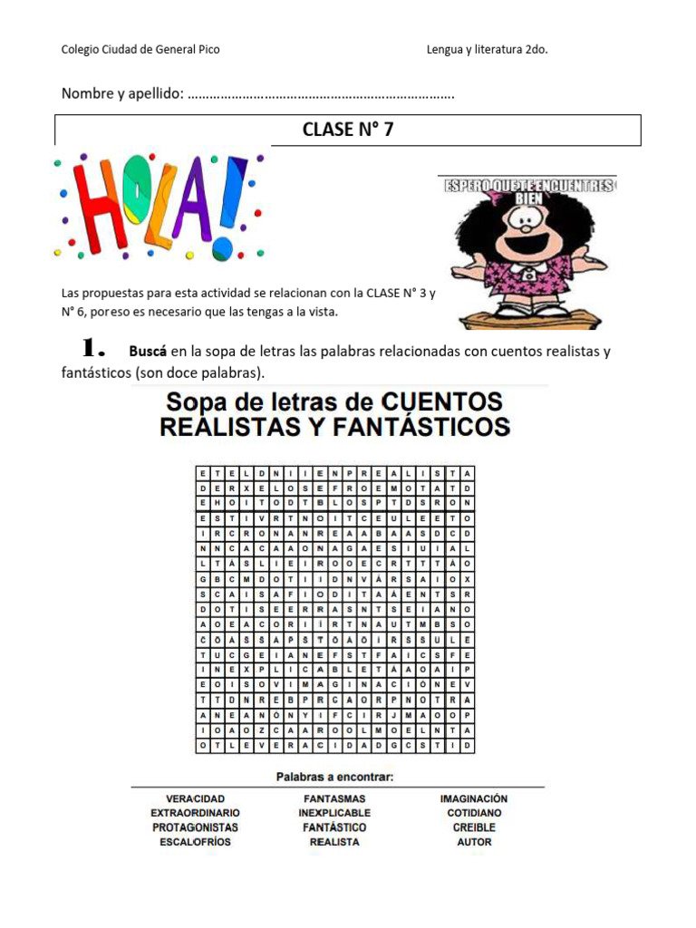 Clase #7 - Cuento Realista y Fantástico. | PDF