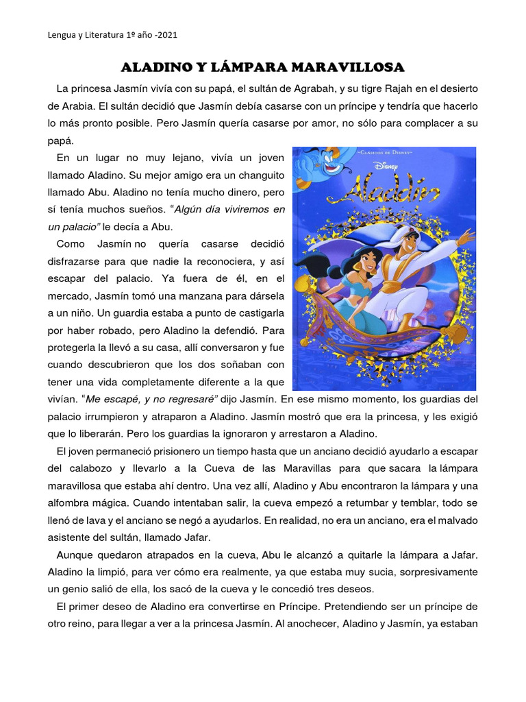 Aladino y la lámpara maravillosa: Resumen | PDF | Genios