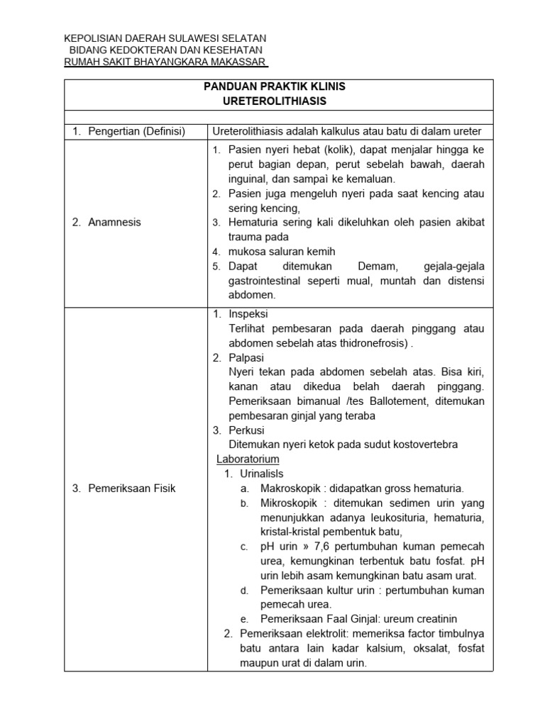 Panduan Praktik Klinis Ureterolithiasis | PDF