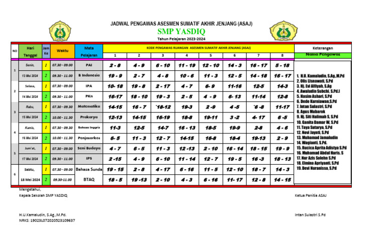 Jadwal Pengawas Asaj | PDF