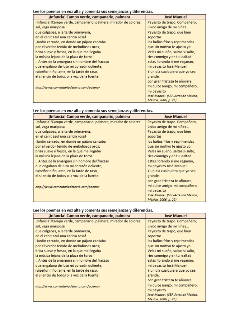 Lee Los Poemas en Voz Alta y Comenta Sus Semejanzas y Diferencias | PDF