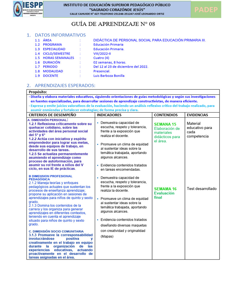 8va GUÍA DE APRENDIZAJE | PDF | Maestros | Aprendizaje