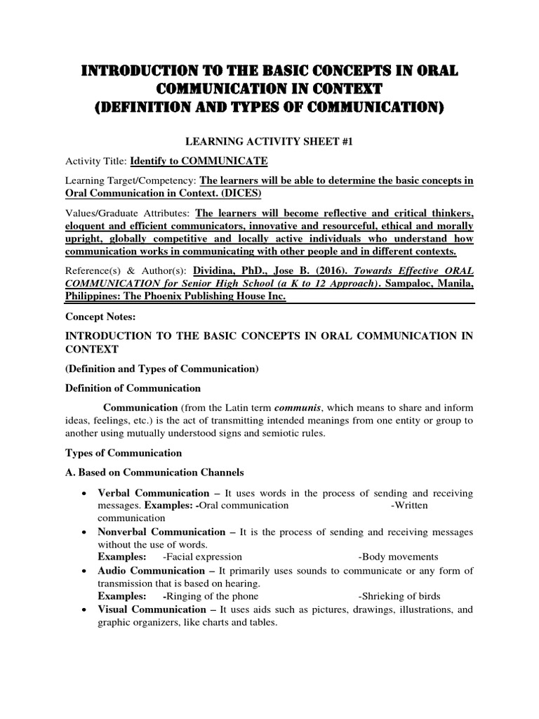 Basics of Oral Communication Concepts | PDF | Communication | Human ...