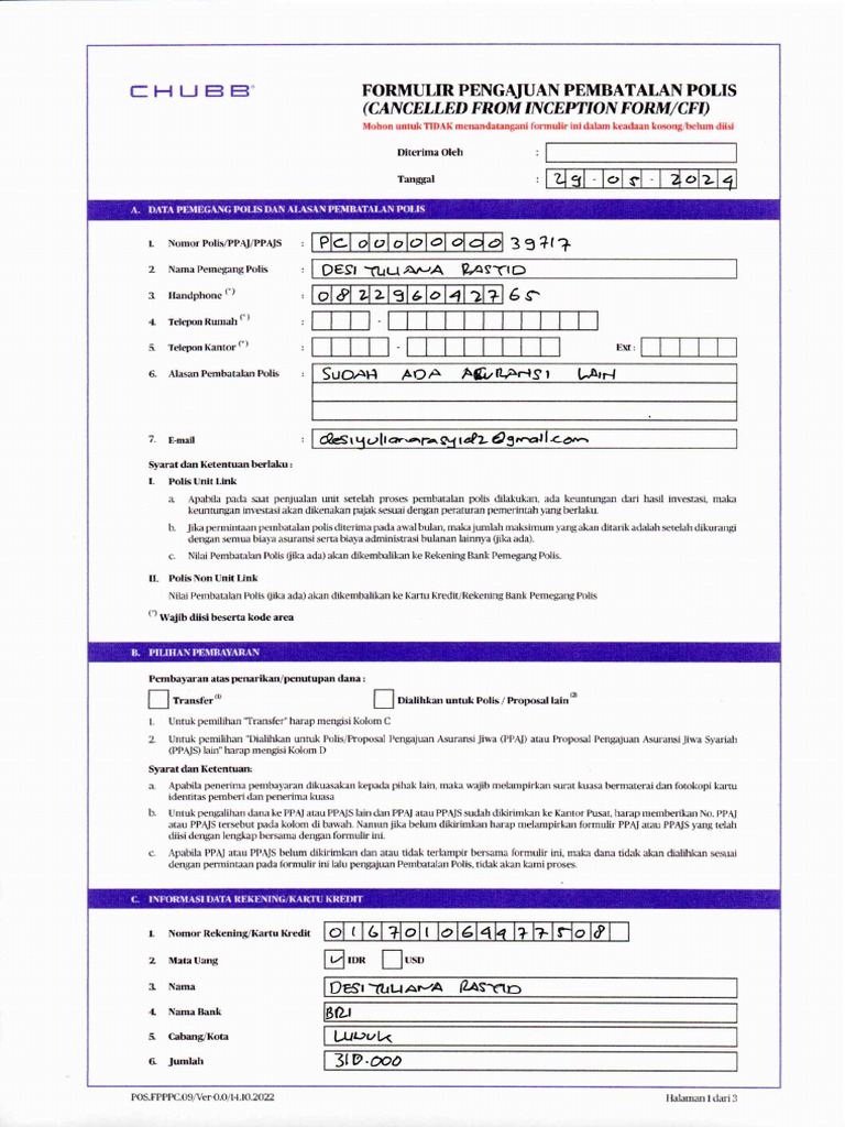 Pembatalan Polis | PDF
