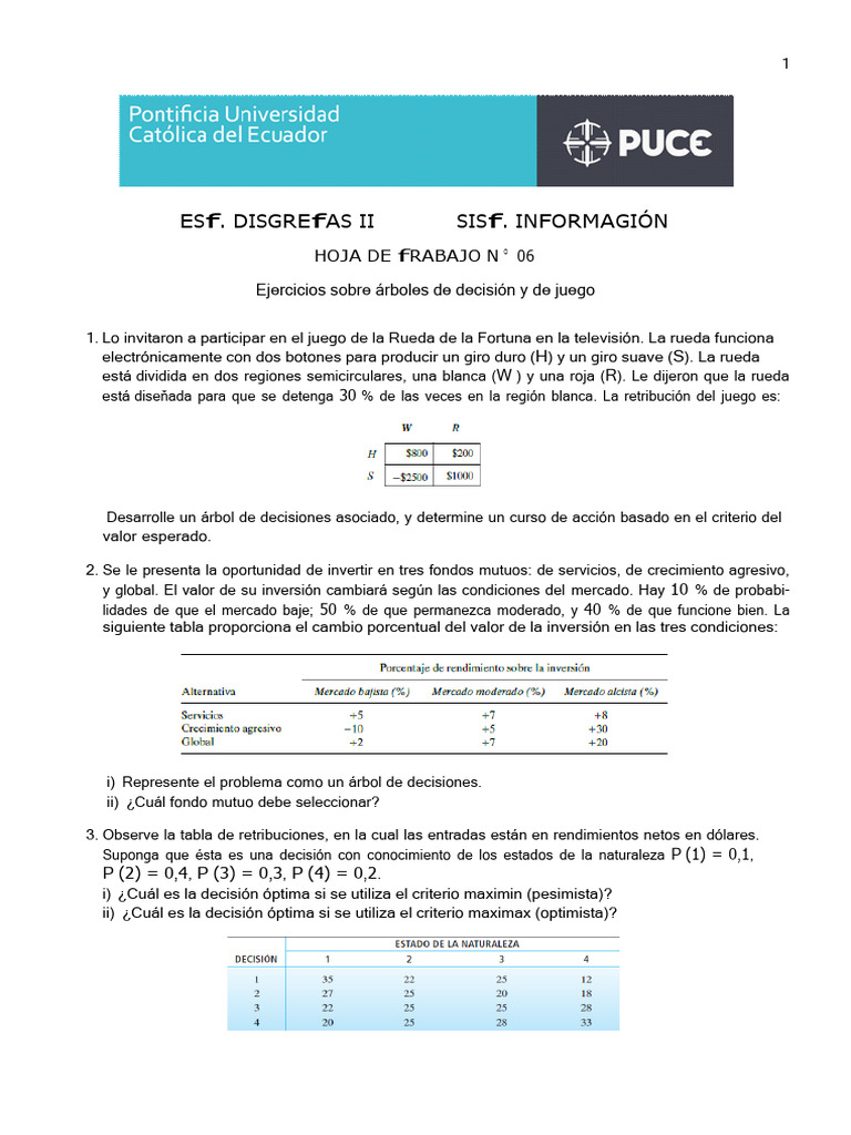 Hoja de Trabajo 06 Est. Discretas Ii Sist, Inf. 2024-01WBQ | PDF | Compartir (Finanzas ...