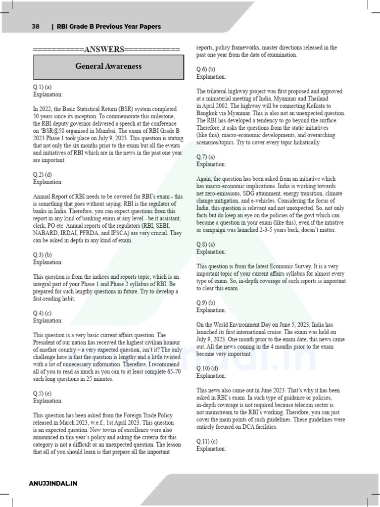 AJ RBI-PYP-PHASE-01-2023-general-awareness-Answers-11 | PDF | Mars