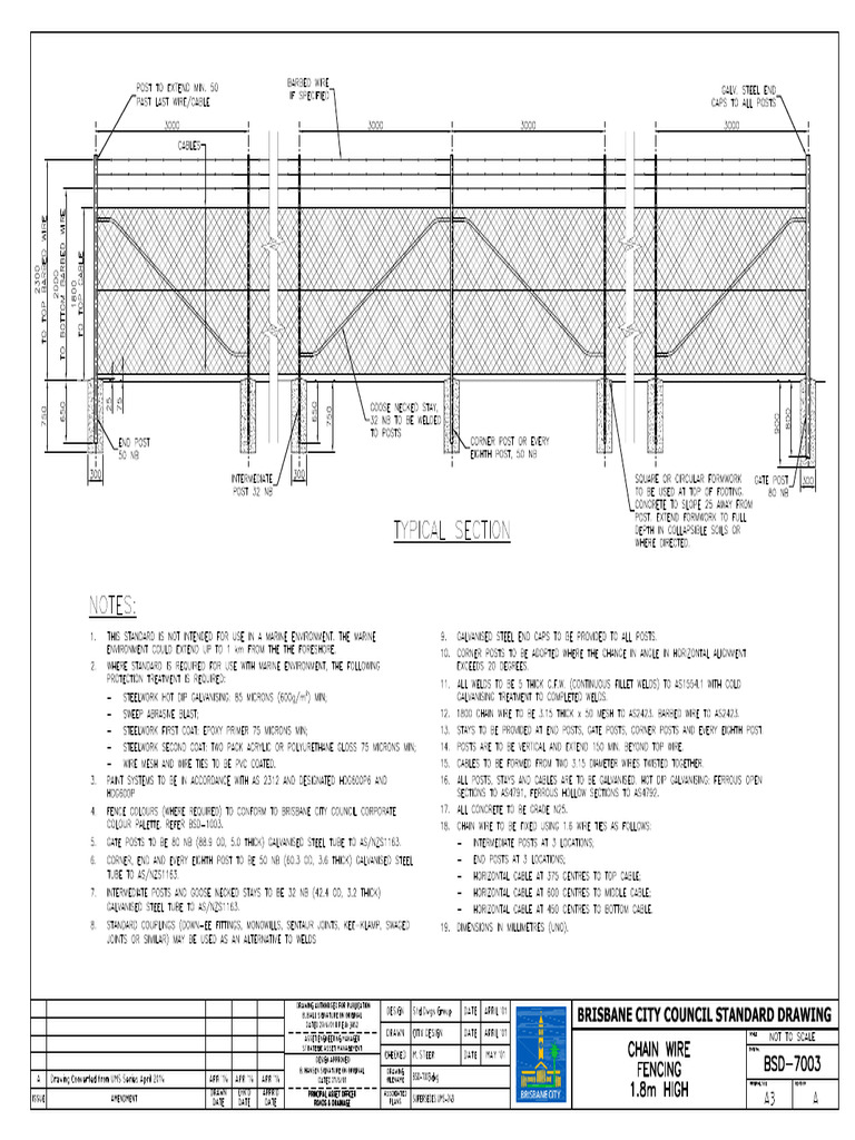 Standard Drawings - Bsd-7003 - Fence - 1.8m High Chainwire | PDF