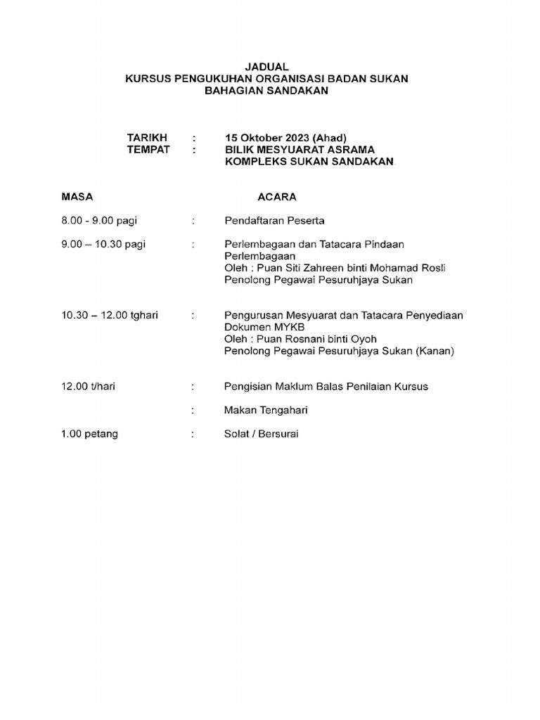 Aturcara Kursus | PDF