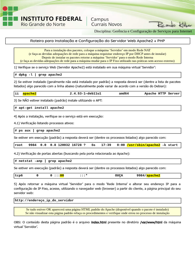 Roteiro Apache PHP | Download grátis PDF | Rede mundial de computadores | Internet e Web