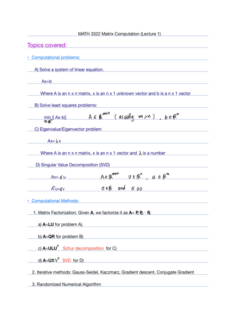Matrix Computation Lecture Intro | PDF | Numerical Analysis | Eigenvalues And Eigenvectors