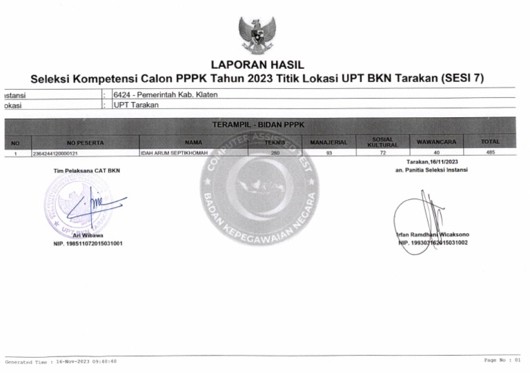 Tilok Upt BKN Tarakan | PDF