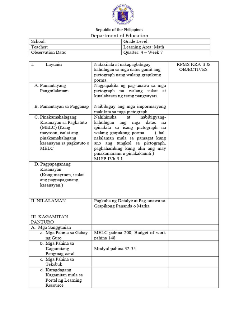 Pictograph Grade 1 DLL Format | PDF