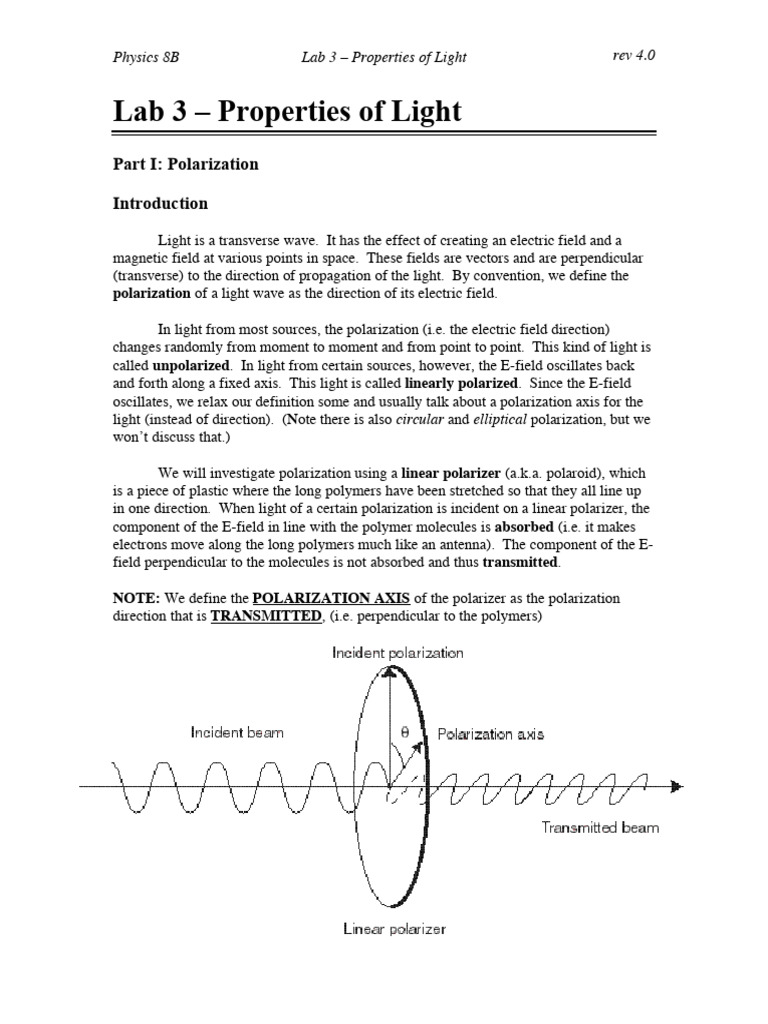 8B - Lab 3-Properties of Light | PDF | Polarization (Waves) | Refraction