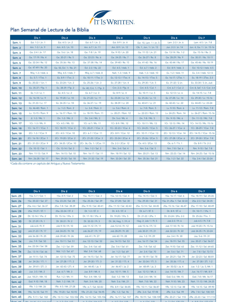 Plan Semanal Lectura Biblia | Download Free PDF | Freedom Of Expression ...